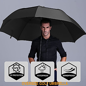 SIEPASA /62/68/72 Inch Automatic Open Golf Umbrella Oversize Extra Large Double Canopy Vented Windproof Waterproof Stick Umbrella.(Black, 62",Red Handle)