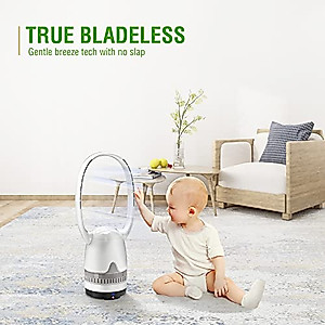 Mitcent Air Purifier Fan 26-Inch, with H12 HEPA Filter, Bladeless Tower Fan for Bedroom, Home and Office, MT1004 White