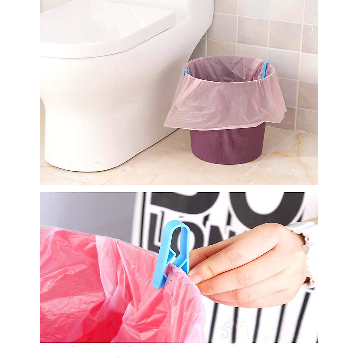 Wanton Trash Can Waste Basket Garbage Bin Clamp Garbage Rubbish Bag Clip Anti-Slip Fixation Clip Holder Blue