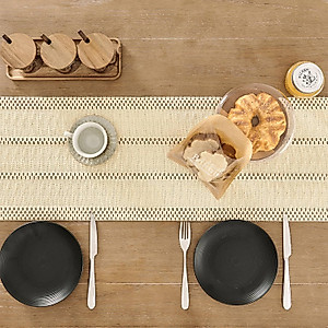 ZeeMart Macrame Style Boho Table Runner, Beige Table Runners 72 Inches Long, Farmhouse Woven Home Decor, 12x72 Inch, Beige