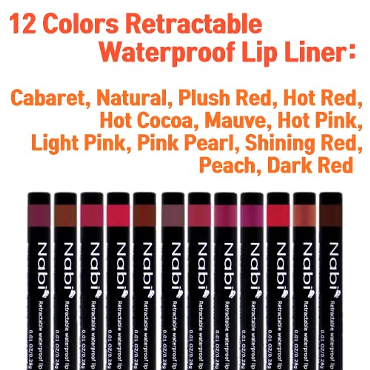 Beauty Spot 12 Colors Retractable Waterproof Lip Liner Set, Roll It Up Auto Lip Pencil, Long Lasting Fade Resistant