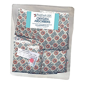 PackFreshUSA: 50 Pack - 1000cc Oxygen Absorber Packs - Food Grade - Non-Toxic - Food Preservation - Long-Term Food Storage Guide Included