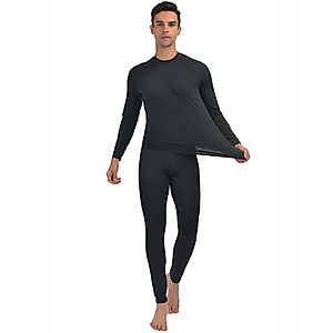 qualidyne Men's Thermal Underwear Winter Base Layer Long Johns Set Top and Bottom Sports Suits Black