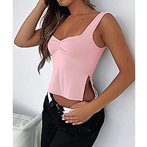 ForeFair Women Sexy Sleeveless Backless Crop Tank Top Pleated Bustier Sweetheart Neck Strappy Y2K Slits(Pink,XS)