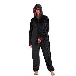 Unpifolov Men and Women Flannel Pajamas Four Magic College Styles Jumpsuit Adult Sportswear Hooded Homewear Red M