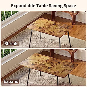 Qsun 7-Piece 63" Dining Table Set for 4-6 People, Extendable Kitchen Table Set with 6 Chairs, Dining Room Table with Metal Frame and Solid MDF Wood Board for Kitchen, Rustic Brown