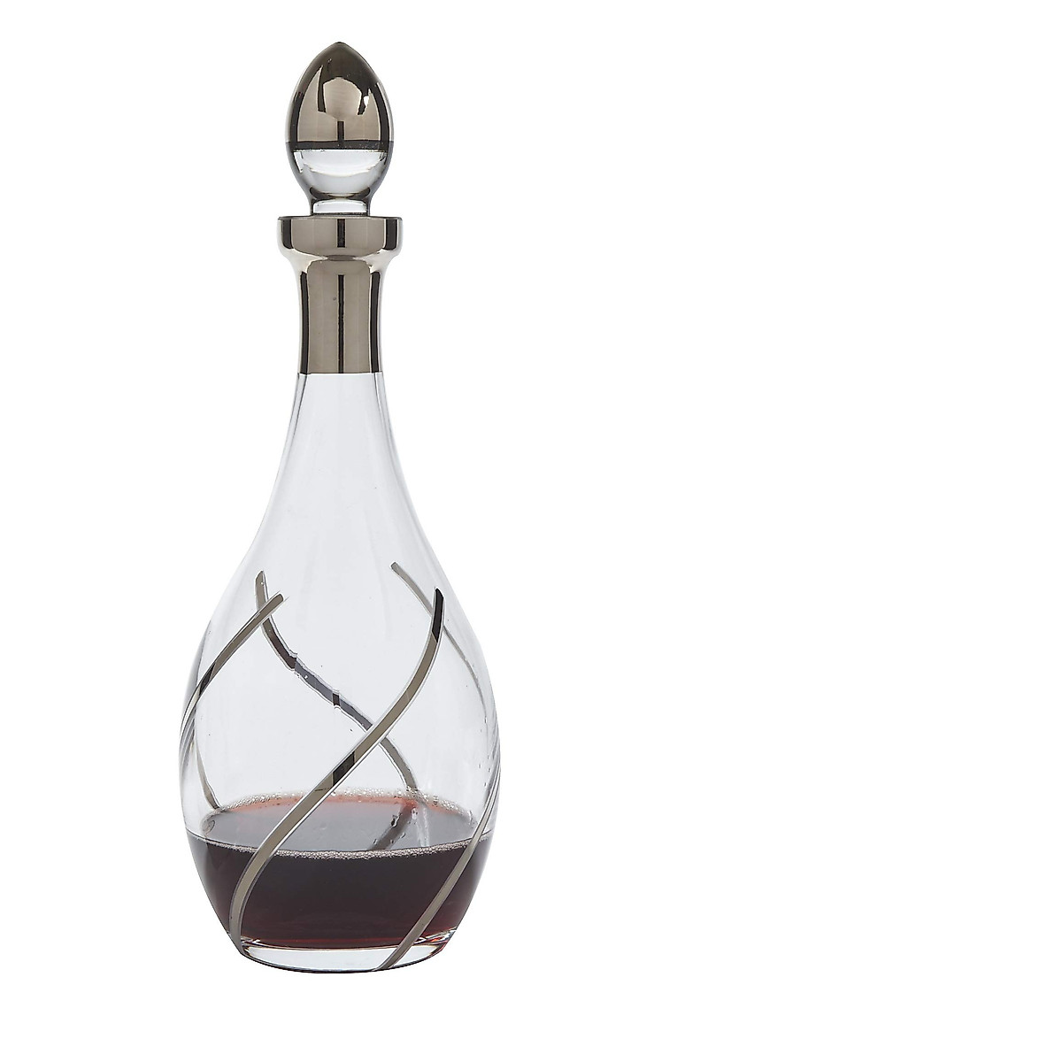 Glazze Crystal VNG-150-PL Handcrafted Wine Decanter and Stopper, Cut and Interwoven Hand-Painted 24K Platinum Detailing, 13" Tall, 42 oz Capacity