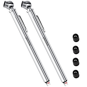 AstroAI Pencil Tire Pressure Gauge 2 Pack, Tire Gauges for Tire Pressure (10-75PSI), air Pressure Gauge for Tires, Stainless Steel Body, and Metal Made Nozzle 3 Measurements for Cars, Bikes, Vehicles