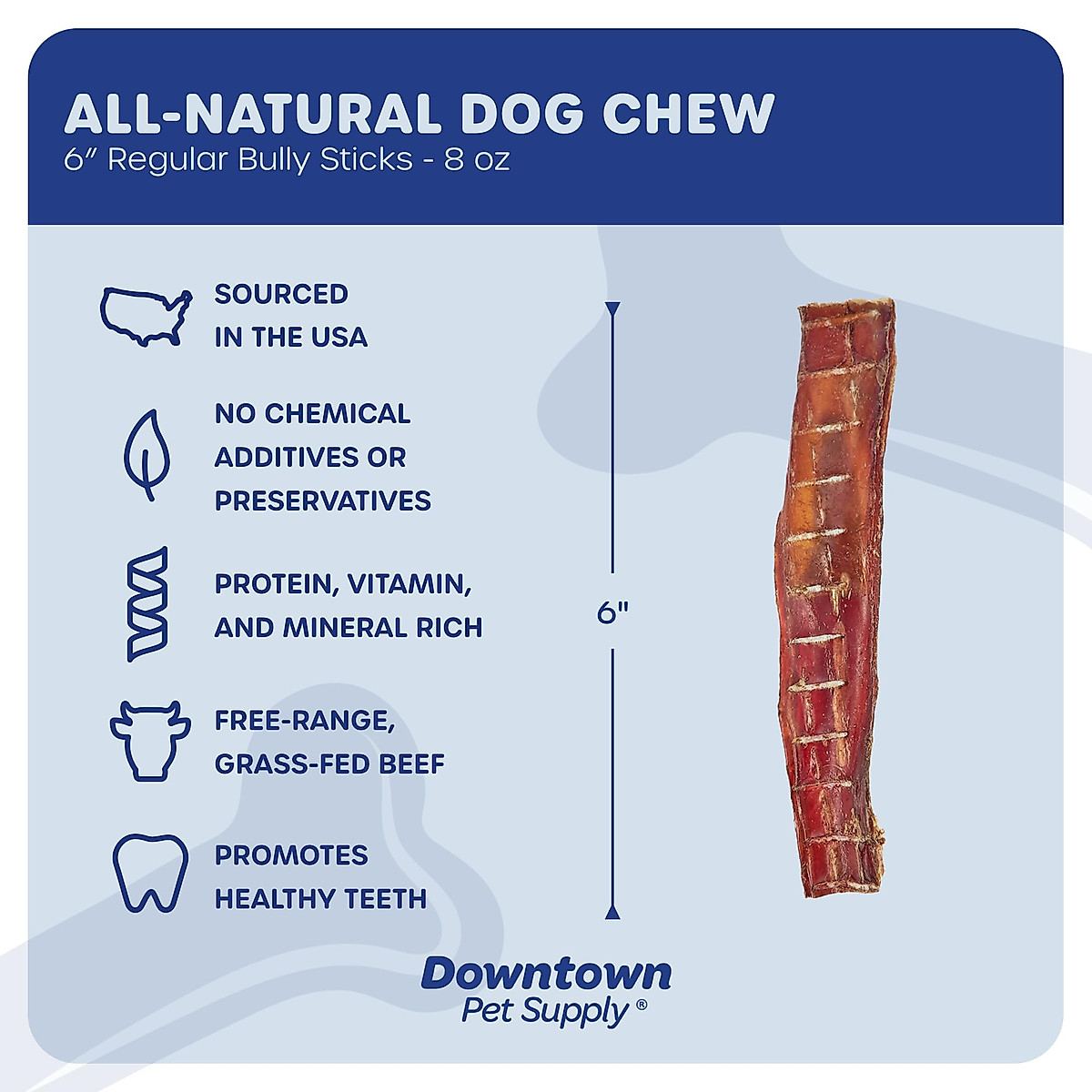 Downtown Pet Supply 6-inch Bully Sticks for Dogs, 0.5 LB - USA Sourced, No Hide Dog Chews Long Lasting and Non-Splintering - Nutrient-Rich, Single Ingredient and Odor Free Bully Sticks for Dogs