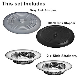 4 Pack - 4.5" Kitchen Sink Drain Strainers and 6" Kitchen Sink Stoppers Set for Standard 3-1/2 Inch Kitchen Sink Drain