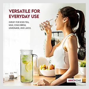 Amici Home Italian Igloo Quadra Glass Pitcher with Lid and Spout | 34 Ounce | Clear Glass Water Pitcher for Refrigerator | Carafe for Iced Tea, Juice, Milk, Cold Brew and Mimosa Bar