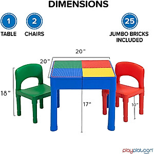 Play Platoon 5 in 1 Kids Activity Table and Chair Set- Stem Table for Toddlers with Water Table, Building Block Table, Craft & Sensory Table for Toddlers with 2 Chairs & 25 XL Blocks Yellow Red Green