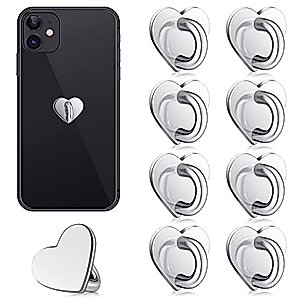 8 Pcs Cell Phone Finger Ring Adhesive Metal Phone Finger Grip Loop Stand Heart Grip Holder Phone Charm Hook for DIY Hanging Supplies (Silver)