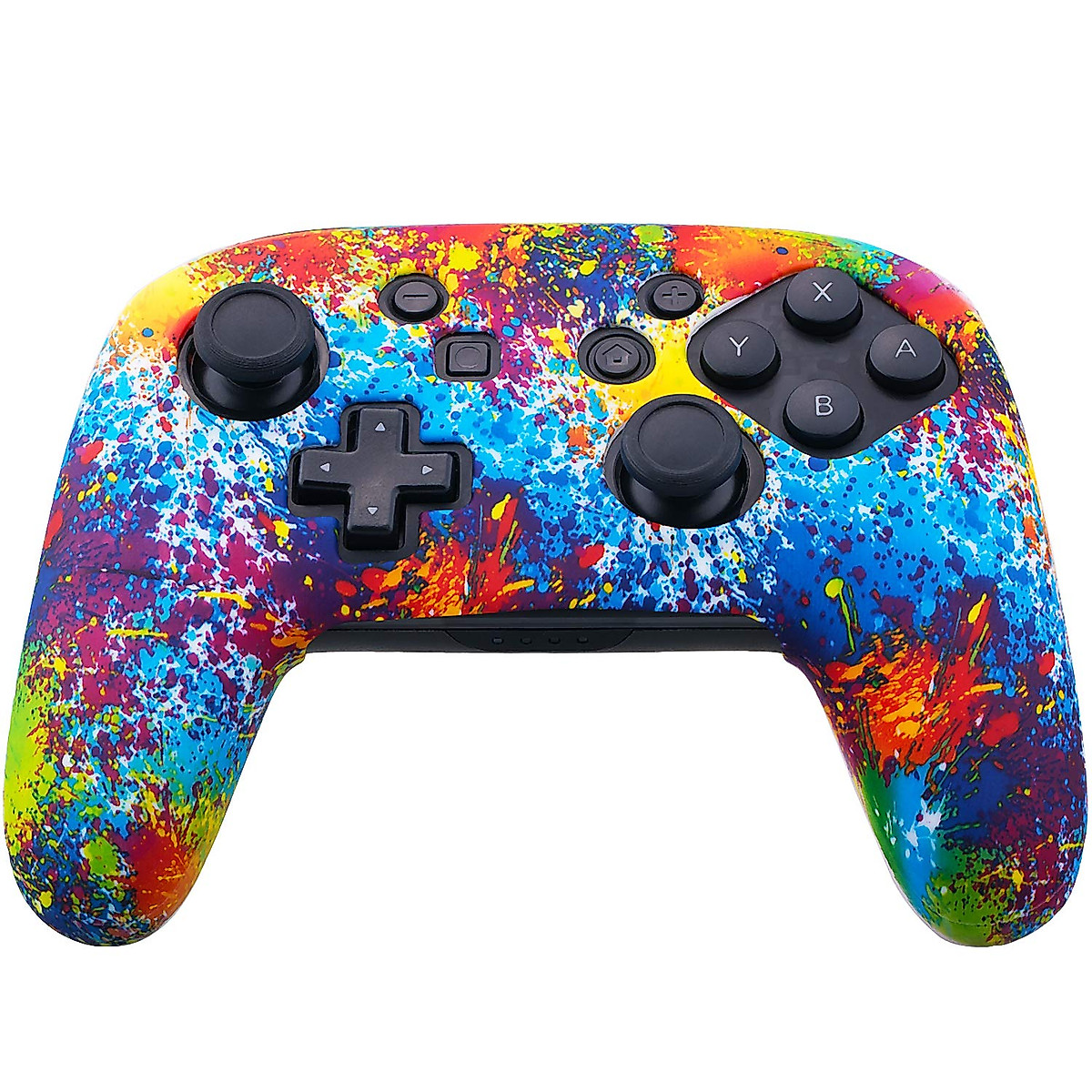 YoRHa Studded Silicone Transfer Print Cover Skin Case ONLY for Nitendo Official Switch Pro Controller x 1(Spashing Paint) with Pro Thumb Grips x 8