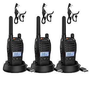 BAOFENG Walkie Talkies for Adults, Long Range Rechargeable Walky Talky BF-88ST Pro NOAA VOX Dual Watch, with Desktop Charger and Earpieces (3 Pack)