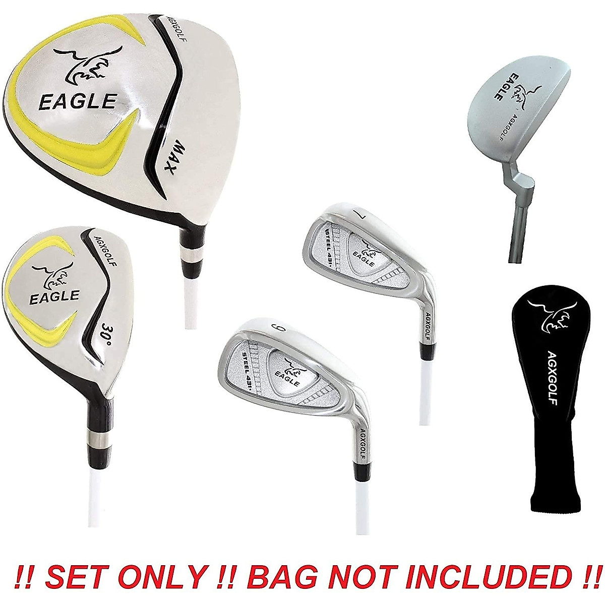 Junior Eagle Graphite Golf Clubs Set for Boys & Girls 9-12yrs: wDriver, Utility Club, Mid &, Short Irons, Putter and Two Head Covers