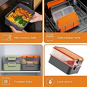 linoroso Stackable Bento Box Adult Lunch Box | Meet All You On-the-Go Needs for Food, Salad and Snack Box, Premium Bento Lunch Box for Adults Include Utensil Set, Dressing Containers - Lava Orange