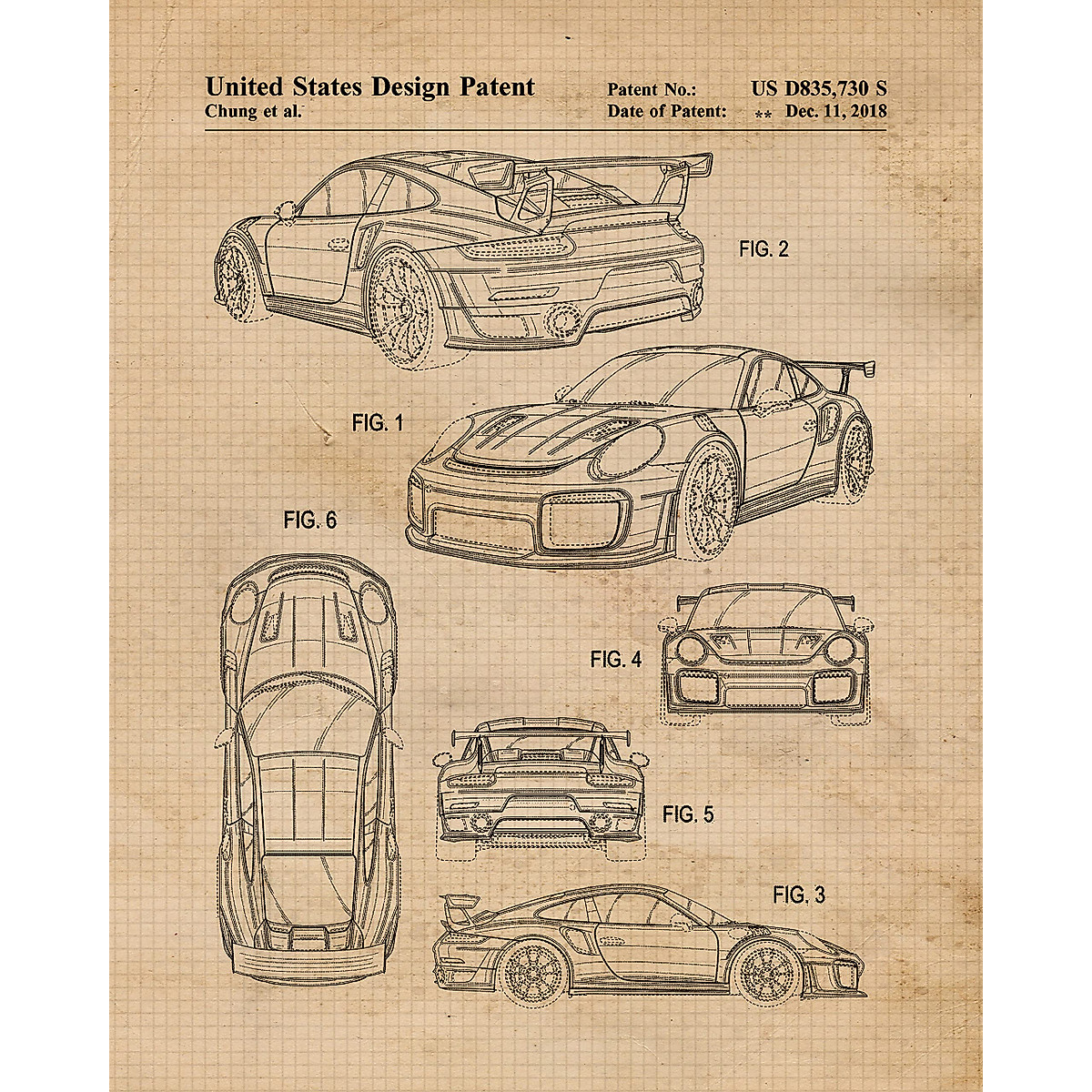 Classic GT2 RS Auto Patent Prints, 1 (11x14) Unframed Photos, Wall Art Decor Gift for Home Office Porsche Work Garage Man Cave College Engineer Student Teacher Coach F1 LeMans Team Racing Champs Fans