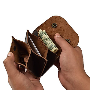 Hide & Drink, Wide Wallet with Slots for Cards, Coins, and Folded Bills, Cash Organizer, Coin Case, Travel Accessories, Full Grain Leather, Handmade, Bourbon Brown