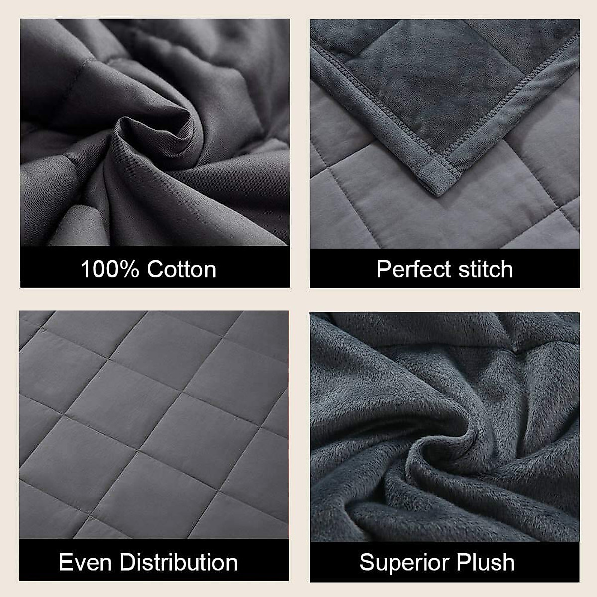 Haowaner Reversible Weighted Blanket Cool Cotton Top+Soft Minky Bottom,5lbs Plush Weighted Blankets,Premium Cozy Fleece Weight Comforter with Fuzzy,Twin/Full size(36"x48") for Kids,Childs,Toddler,Grey