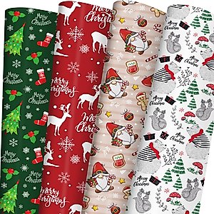 SaringSwoon Christmas Wrapping Paper for Boys Girls Kids Adults - Xmas Gift Wrap With Gnome, Reindeer, Polar Bear, Merry Christmas on Green and Red - 43×29 Inches, 6 Folded Sheets, Recyclable