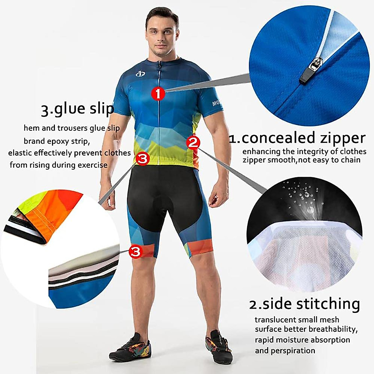 MOXILYN Men's Bike Clothing Set Cycling Jerseys Road Bicycle Shirts Kit + Bib Shorts Quick-Dry Full Zipper Riding Clothes