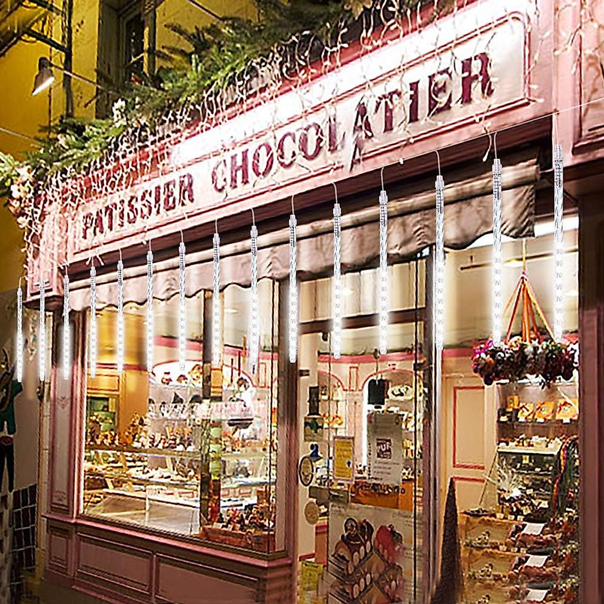 Vikdio Meteor Shower Rain Lights, 30cm 16 Spiral Tubes 480 LEDs 5.25m Lit Length Waterproof Snowfall LED Lights for Wedding Christmas Garden Tree Home Decor, Support 2 Sets Connected (Blue)