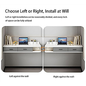 YUAFVSI Wooden Wall Mounted Shelf with 2 Drawers, Floating Nightstand with Open Storage Space, Floating Wall Shelf Vanity Table for Bedroom, Living Room, Office(White,39.4'')