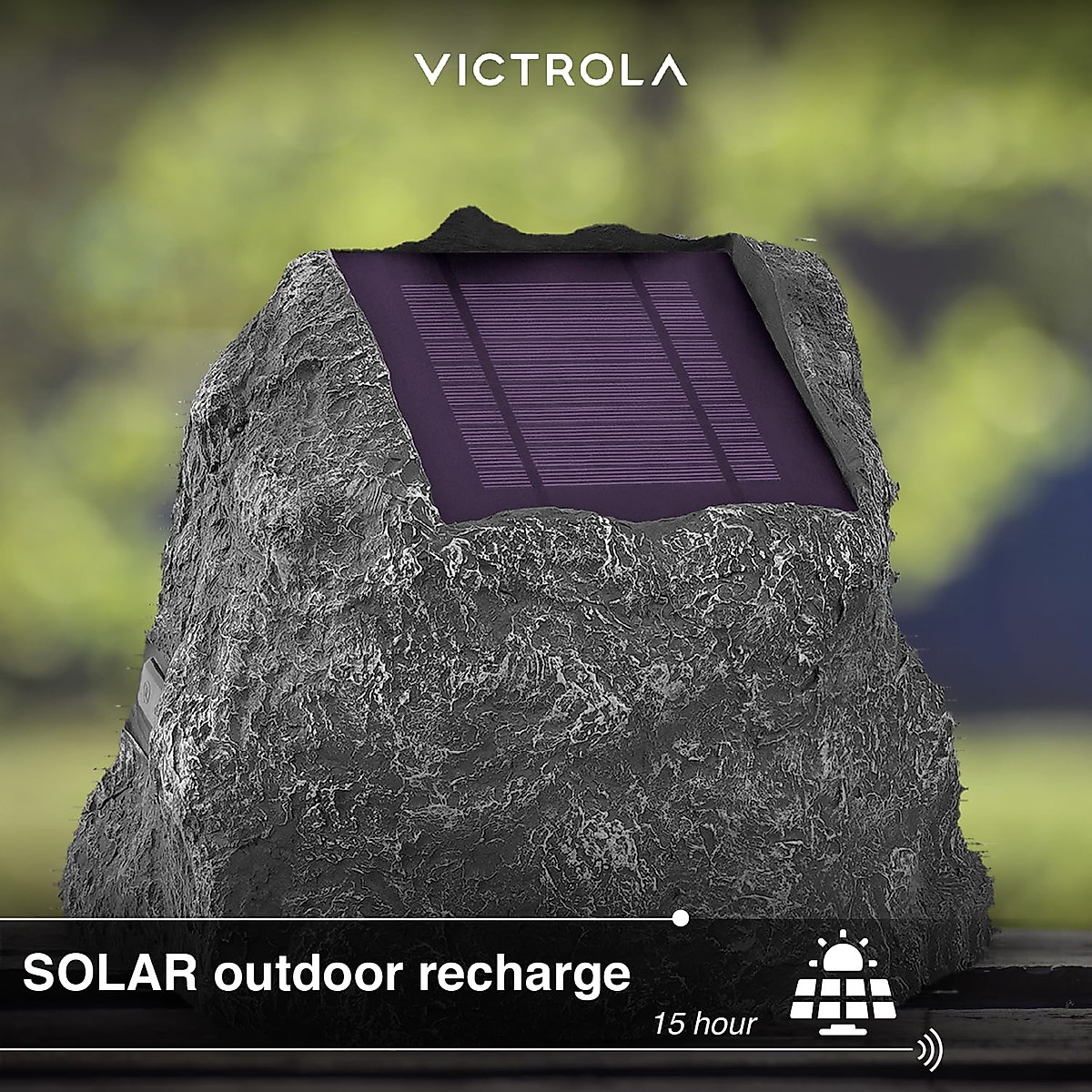 it.innovative technology Outdoor Rock Speaker Pair - Wireless Bluetooth , for Garden, Patio, Waterproof, Built for all Seasons & Solar Powered with Rechargeable Battery, Music Streaming - Charcoal