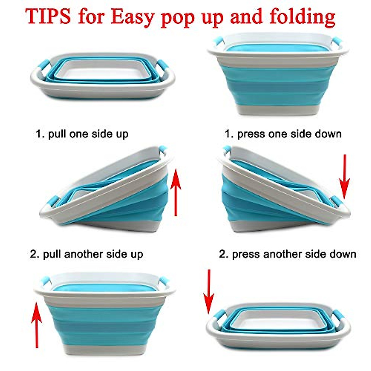 SAMMART 37L (9.77 Gallon) Collapsible Plastic Laundry Basket - Foldable Pop-Up Storage Container/Organizer - Portable Washing Tub - Space Saving Hamper/Basket (1, Grey/Bright Blue)