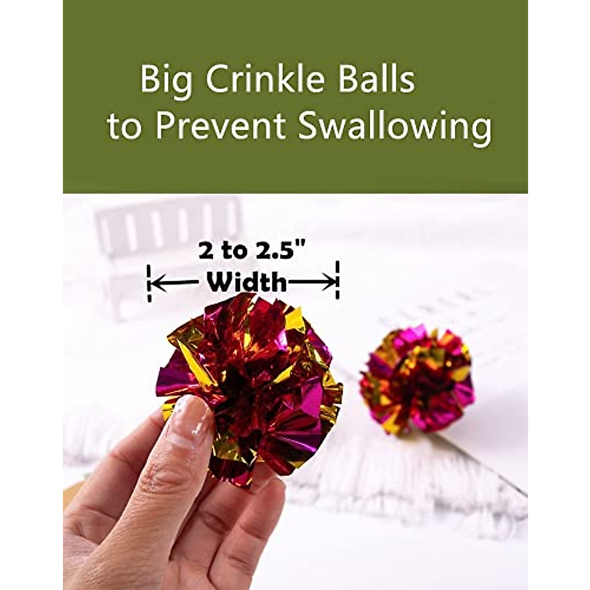 PETFAVORITES Mylar Crinkle Balls Cat Toys Interactive Crinkle Cat Toy Balls Independent Pet Kitten Cat Toys for Fat Cats Kittens Exercise, Soft and 2 Inch (24 Pack)