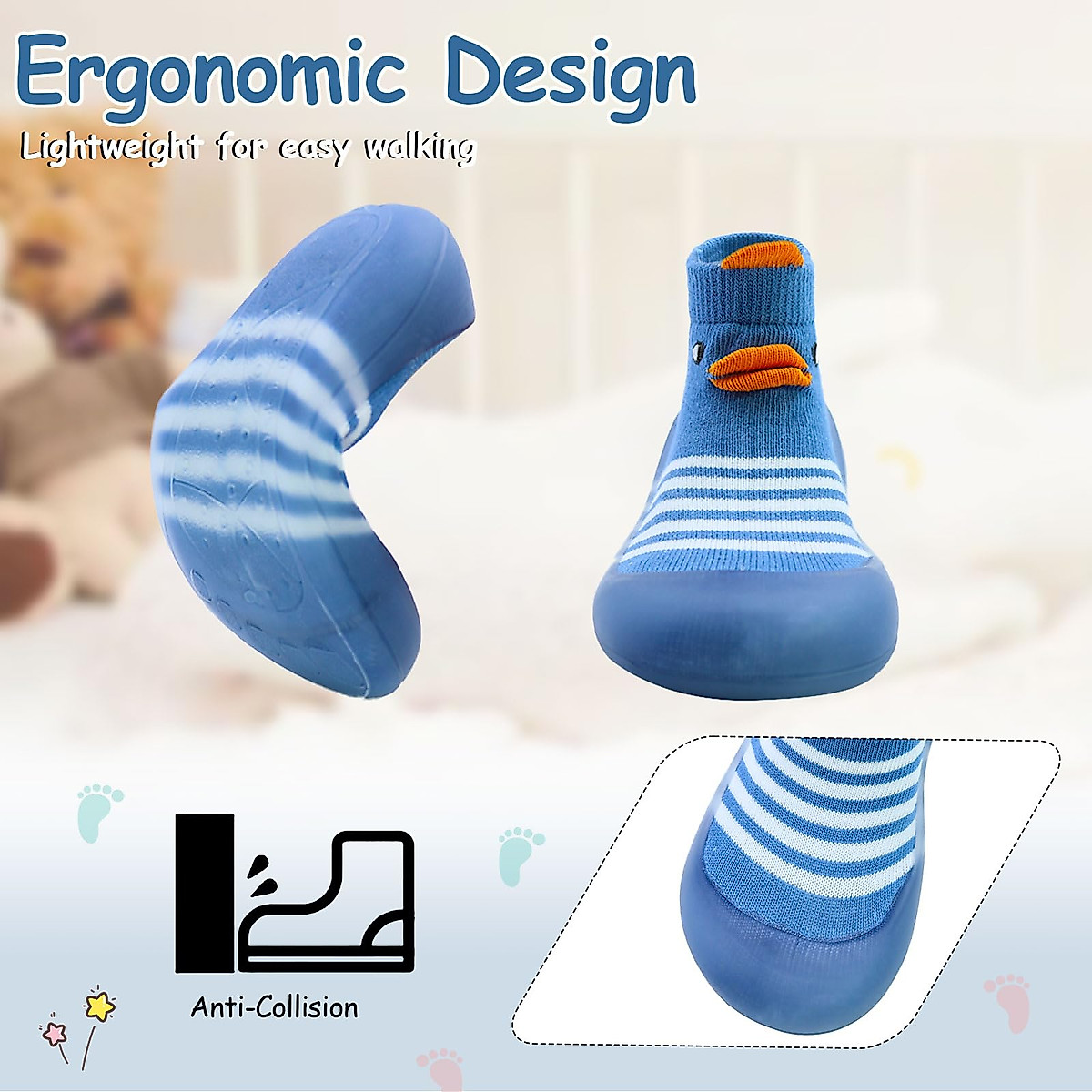 Dexspoeny Baby Shoes-Baby Sock Shoes 12-15 Months 1 Pair Baby Girl Slippers Non Slip Sock Shoes Baby Walking Shoes Soft Rubber Toddler Boy Shoes for Baby Boy Girls Infant Blue