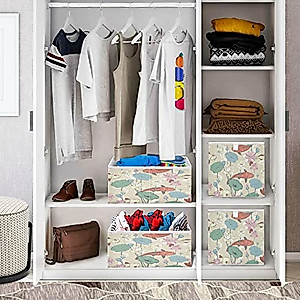 Kigai Lotuses and Carps Pattern Open Home Storage Bins for Home Organization and Storage, Collapsible Closet Storage Bins, 15.75"L x 10.63"W x 6.96"H