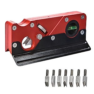 Preshwous Chamfer Plane for Wood, Woodworking Edge Corner Flattening Tool with Leveling Blisters, Handheld Planers with 7PCS Replaceable Cutter Head. (Red)