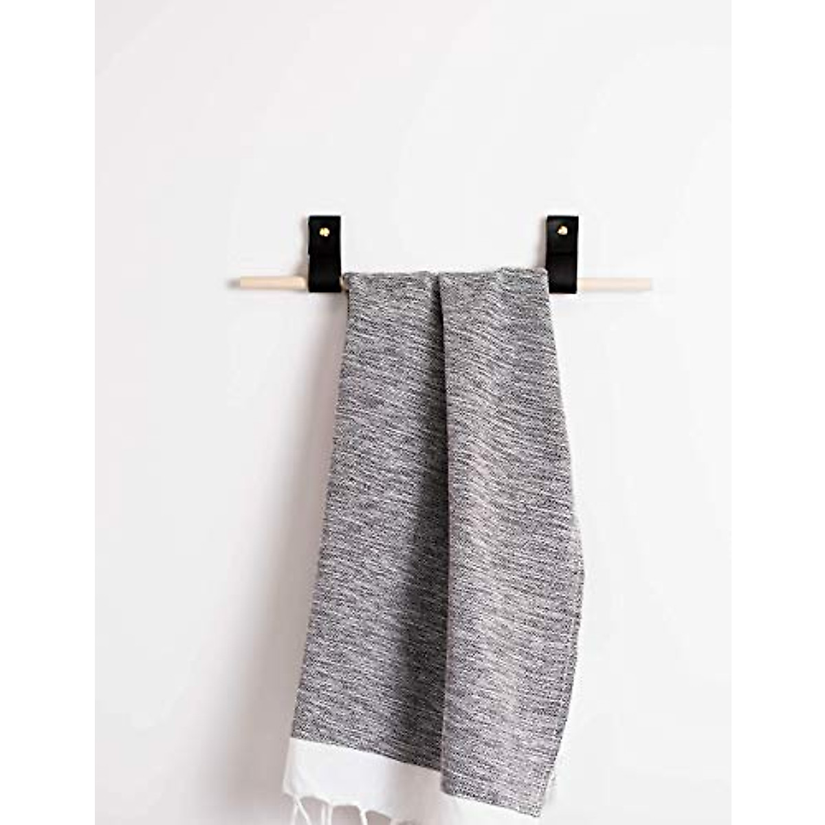 KEYAIIRA - Small Black Leather Wall Hook, wall hanging strap towel hook for wall leather loop strap for scarf storage boat paddle holder minimal towel bar rack storage