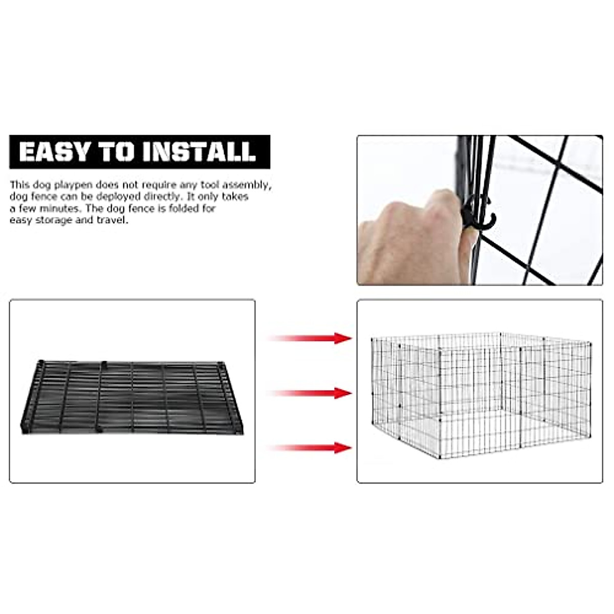 BestPet 30 Inch Dog Playpen Dog Fence Metal Wire Portable Pet Playpen Dog Pen Indoor Outdoor Exercise Pen for Dogs Cats Dog Gates with Doors Dog Crate Kennel Cage, Black