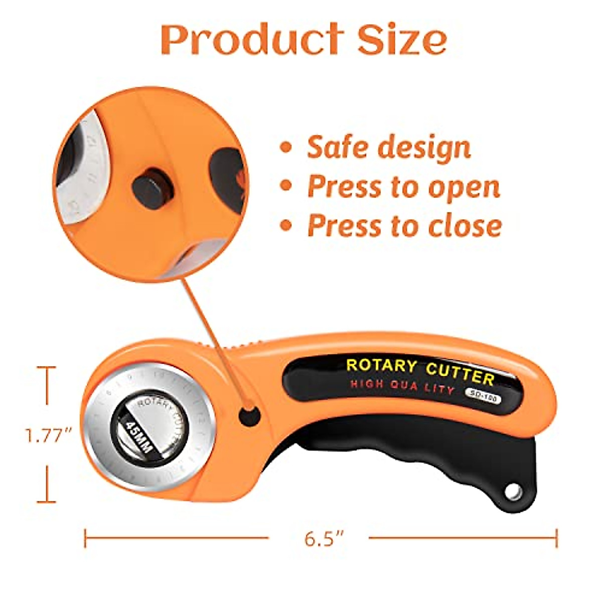 Fabric Cutter, 45mm Ergonomic Rotary Cutter - Leather Cutting Tool ，Rotary Fabric Cutter， Sewing Rotary Cutter, Fabric Cutter Wheel& Squeeze Trigger for Quilting, Sewing, Crafts