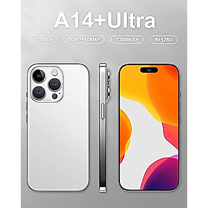 WV LeisureMaster A14 Pro Max 5G Unlocked Smartphone - 6GB+128GB Fully Unlocked Cell Phone for Android 11, 7.3" ,7300mAh, 50MP+108MP Dual Camera（White）