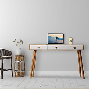 CERBIOR Writing Computer Desk, Laptop Notebook PC Workstation with 3 Drawers, Modern Simple Study Makeup Vanity Table Modern Furniture for Home Office, Burlywood