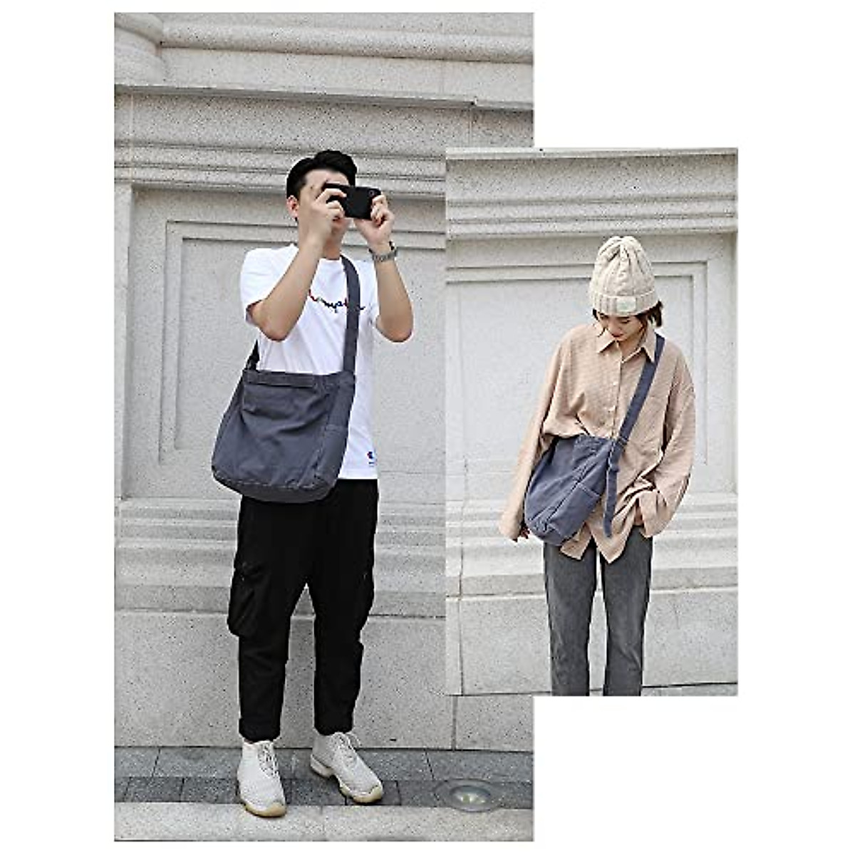 Jeelow 20oz Washed Canvas Tote Shoulder Crossbody Bags Purse Handbag For Men & Women Adjustable Strap