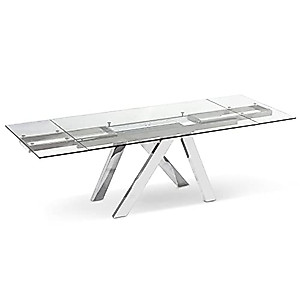 Zuri Furniture Cruz Expandable Modern Dining Table with Clear Glass Top