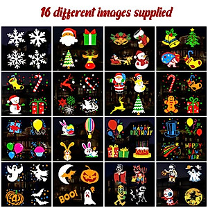A.T.Lums Christmas Projector Lights Outdoor & Indoor, 16 HD Slides LED Projection Lamp for Christmas Gifts, Waterproof Snowflake Landscape Lights for Halloween Easter New Year Holiday Party Deco