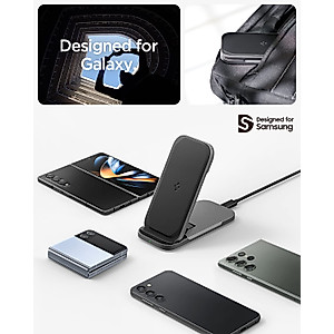 Spigen [Designed for Samsung] Qi Flex True 15W Super Fast Wireless Charger Stand & Pad for Samsung Galaxy S24 Plus Ultra S23 Z Fold Flip 5 4 S22 Note 20 S21 S20 Note 10 and More [No Adapter Included]