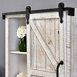 FirsTime & Co. Off-White Winona Barn Door Mirrored Cabinet, Storage with Shelves for Bathroom, Kitchen and Office, Wood, Farmhouse, 28 x 21 Inches