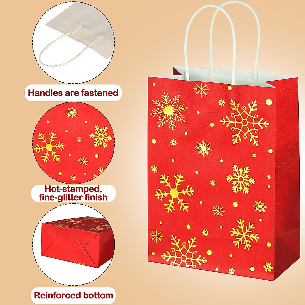 BLEWINDZ 16Pcs Christmas Gift Bags with Tissue Papers for Gifts, 8.6" Small Christmas Goodie Bags Sparkle Treat Bags for Kids Xmas Holiday (Red Green)