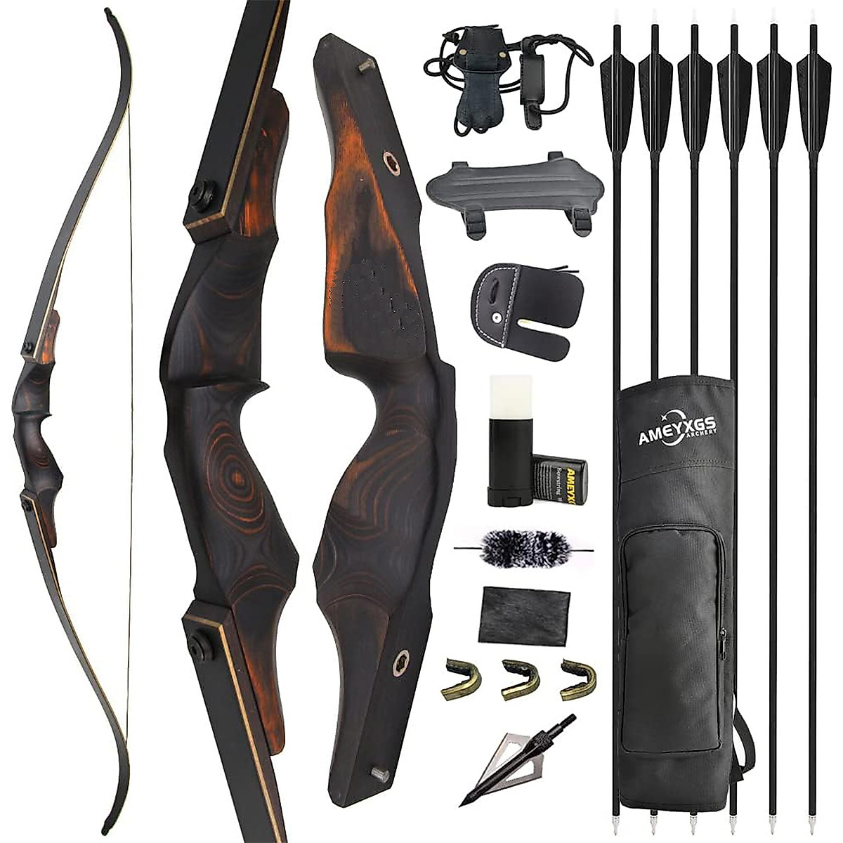 ZSHJGJR Archery 60 Inch Black Hunter Original Recurve Bow and Arrow Set for Adults American Hunting Longbow Archery Bow 25-60lbs Right Handed for Archery Hunting Target Shooting (30lbs, Bow Set)