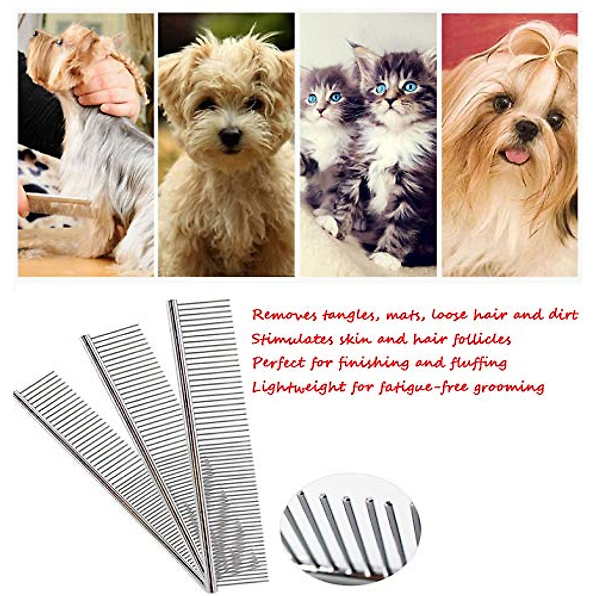 Cdycam Tear Stain Remover Combs, Professional Pet Stainless Steel Grooming Brush, Undercoat Rake and Flea Dog Cat Combs, Effectively Clean Mucus and Stains (4 Packs)