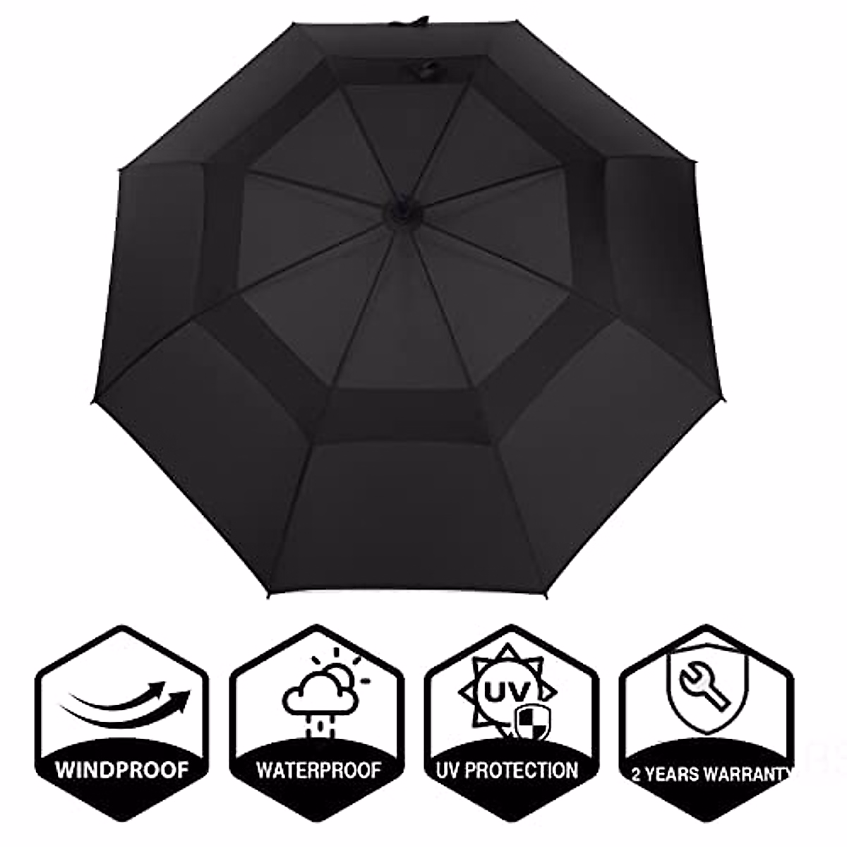 SIEPASA Golf Umbrella Large 62/68/72 Inch Automatic Open Golf Umbrella Extra Large Oversize Double Canopy Vented Umbrella Windproof Waterproof for Men and Women.(Black, 62")