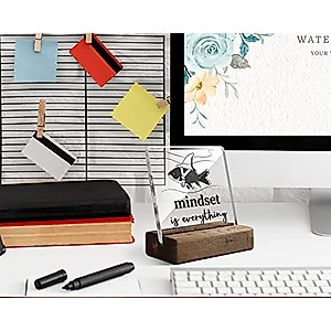 Mindset is Everything Inspirational Desk Decor, Motivational Black Decorative Signs with Wooden Base, Gifts for Student Coworkers Friends, Positive Quotes Sign for Home Office