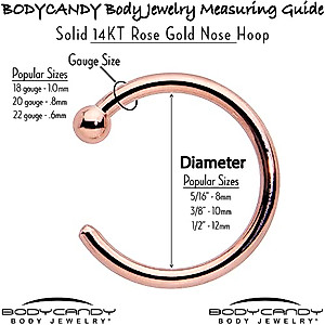 Body Candy Unisex Adult Solid 14k Rose Gold Nose Stud Hoop 5/16" 18 Gauge Body Piercing